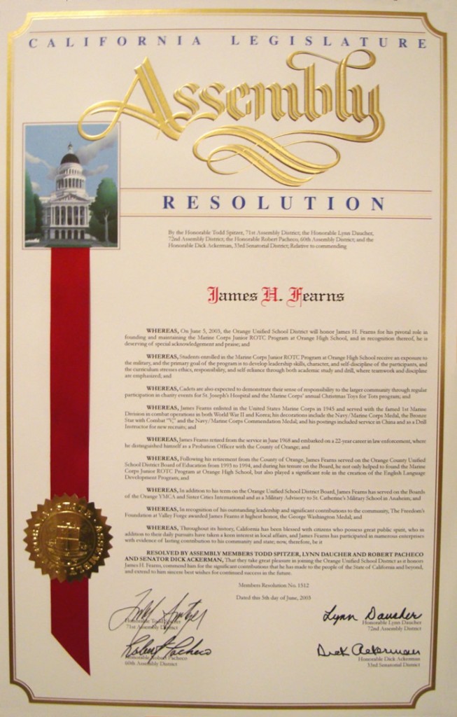 California State Assembly and Senate Proclamation