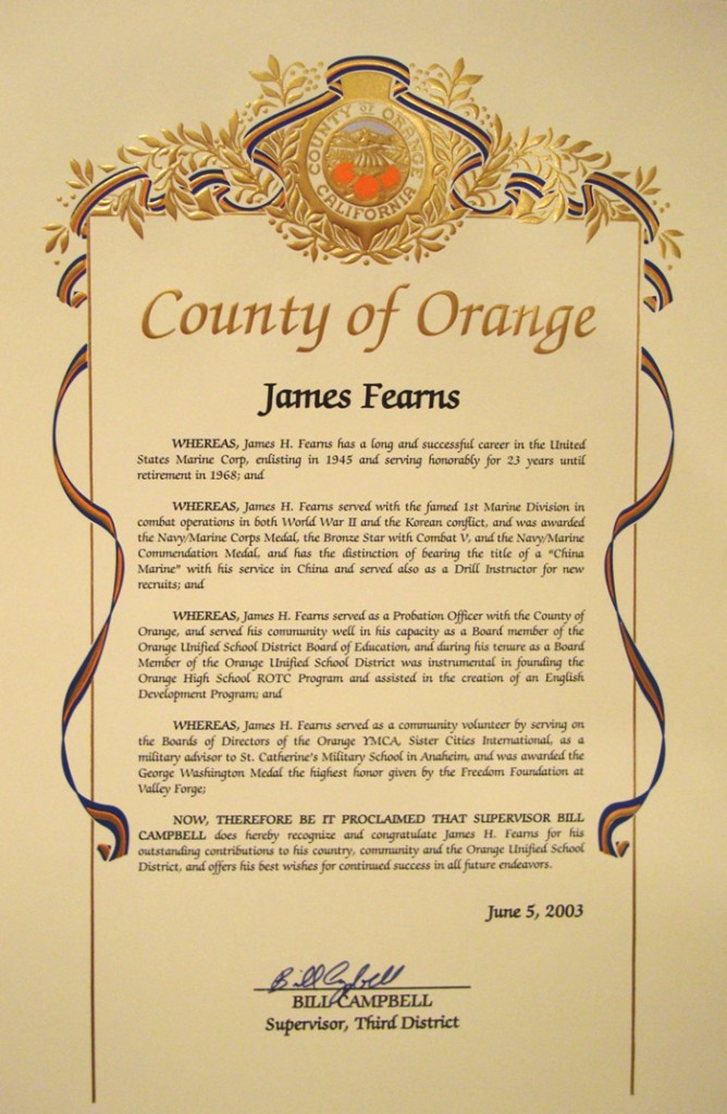 County of Orange Proclamation